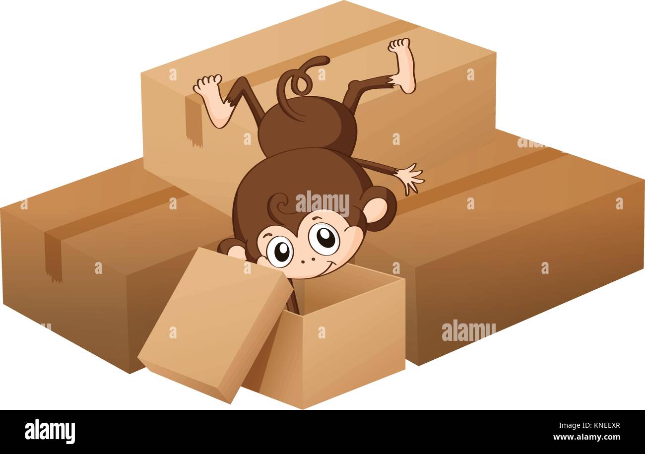 Illustration of a monkey and boxes on a white background Stock Vector ...
