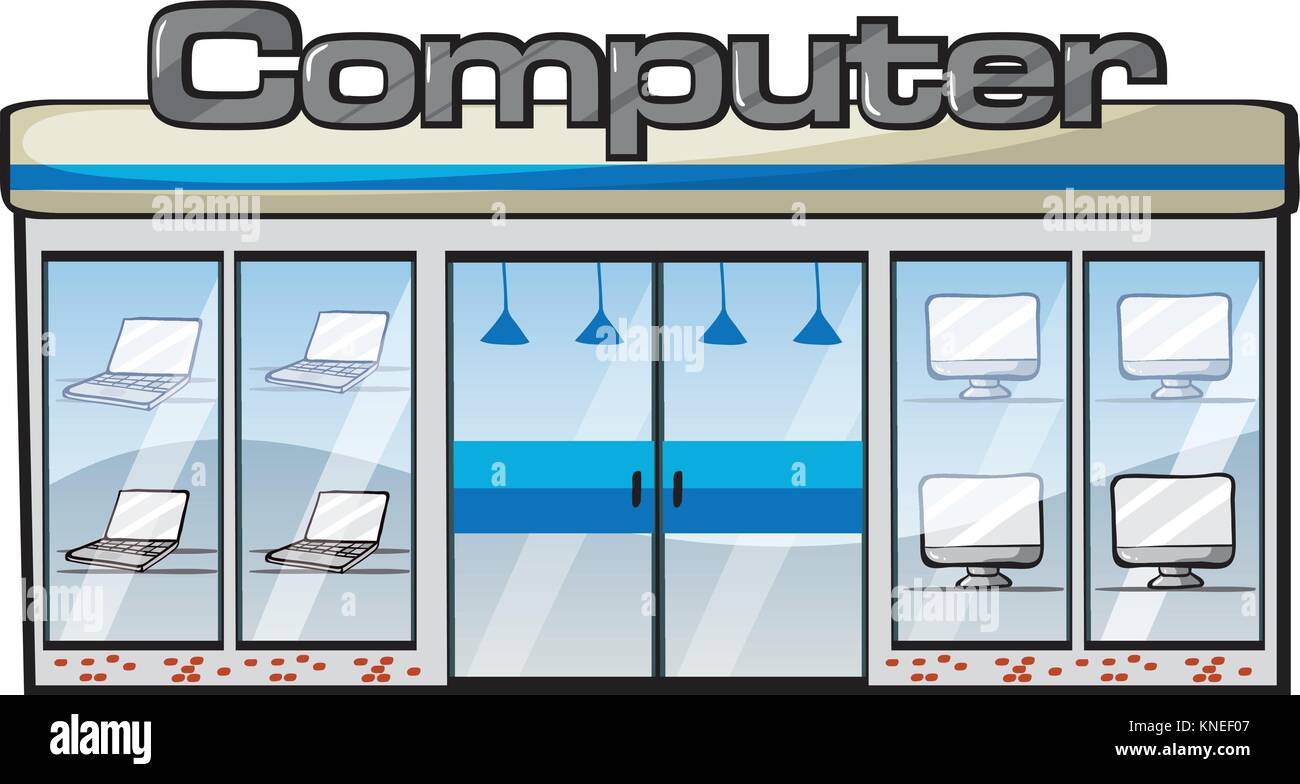 illustration of a computer store on a white background Stock Vector ...