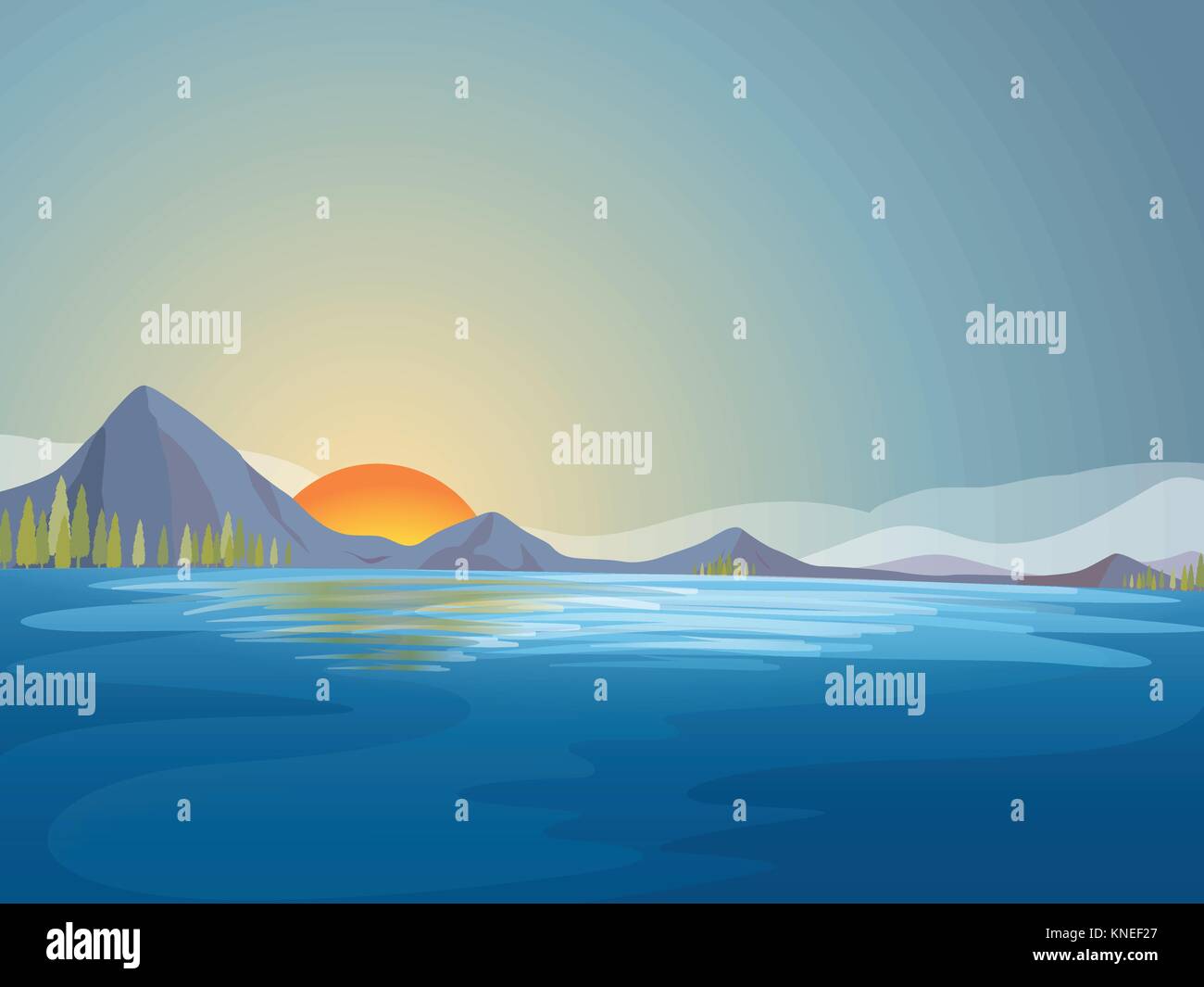 Illustration of beautiful sun water landscape Stock Vector Image & Art ...