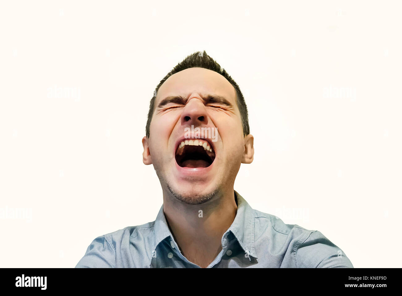 Portrait of screaming man with mad expression on face Stock Photo - Alamy