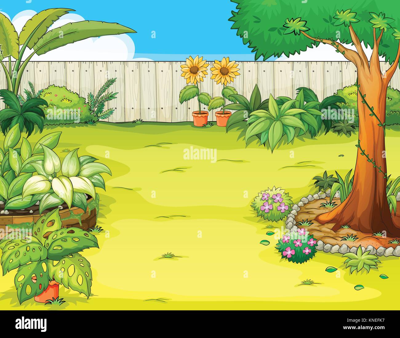 Illustration of a beautiful garden and various plants Stock Vector ...