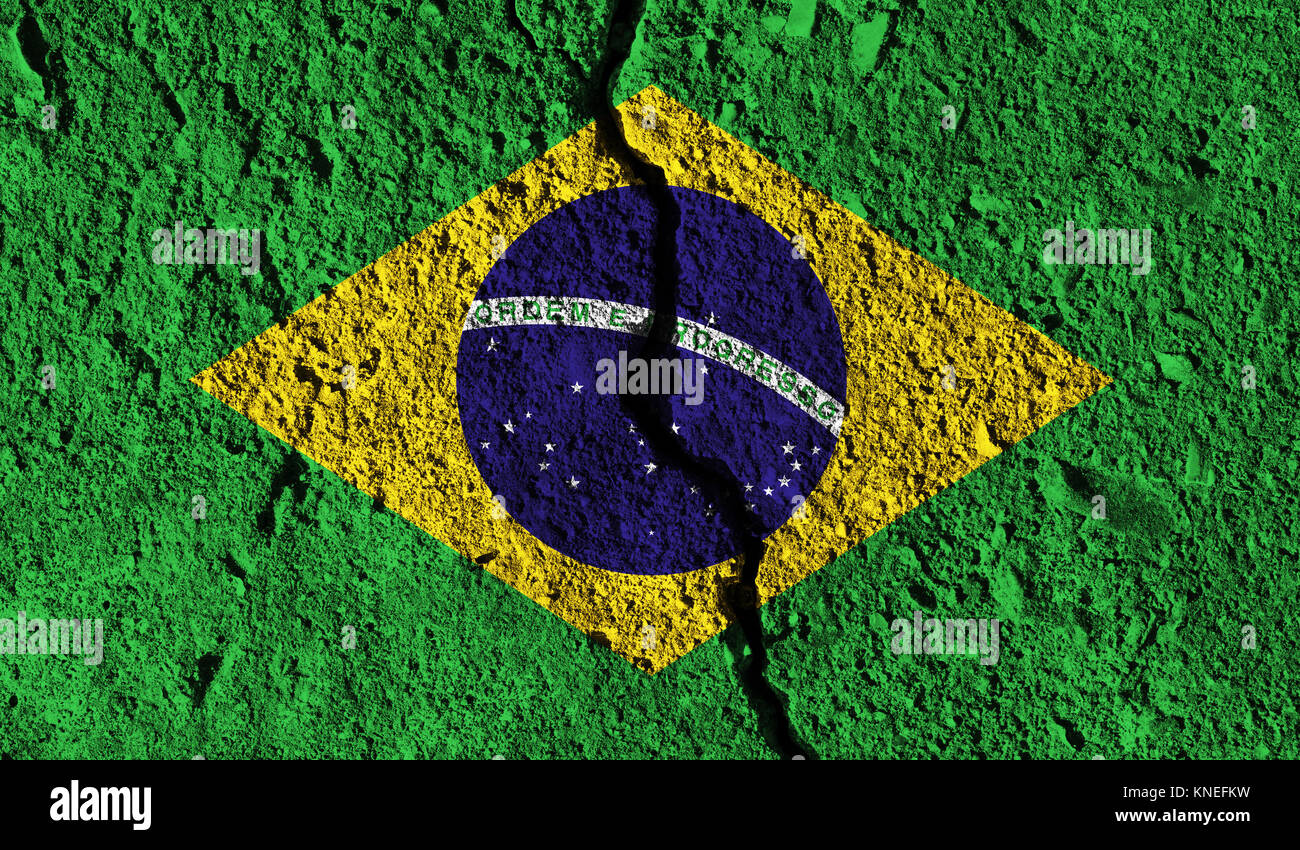 Brazil flag with crack through the middle. Country divided concept ...