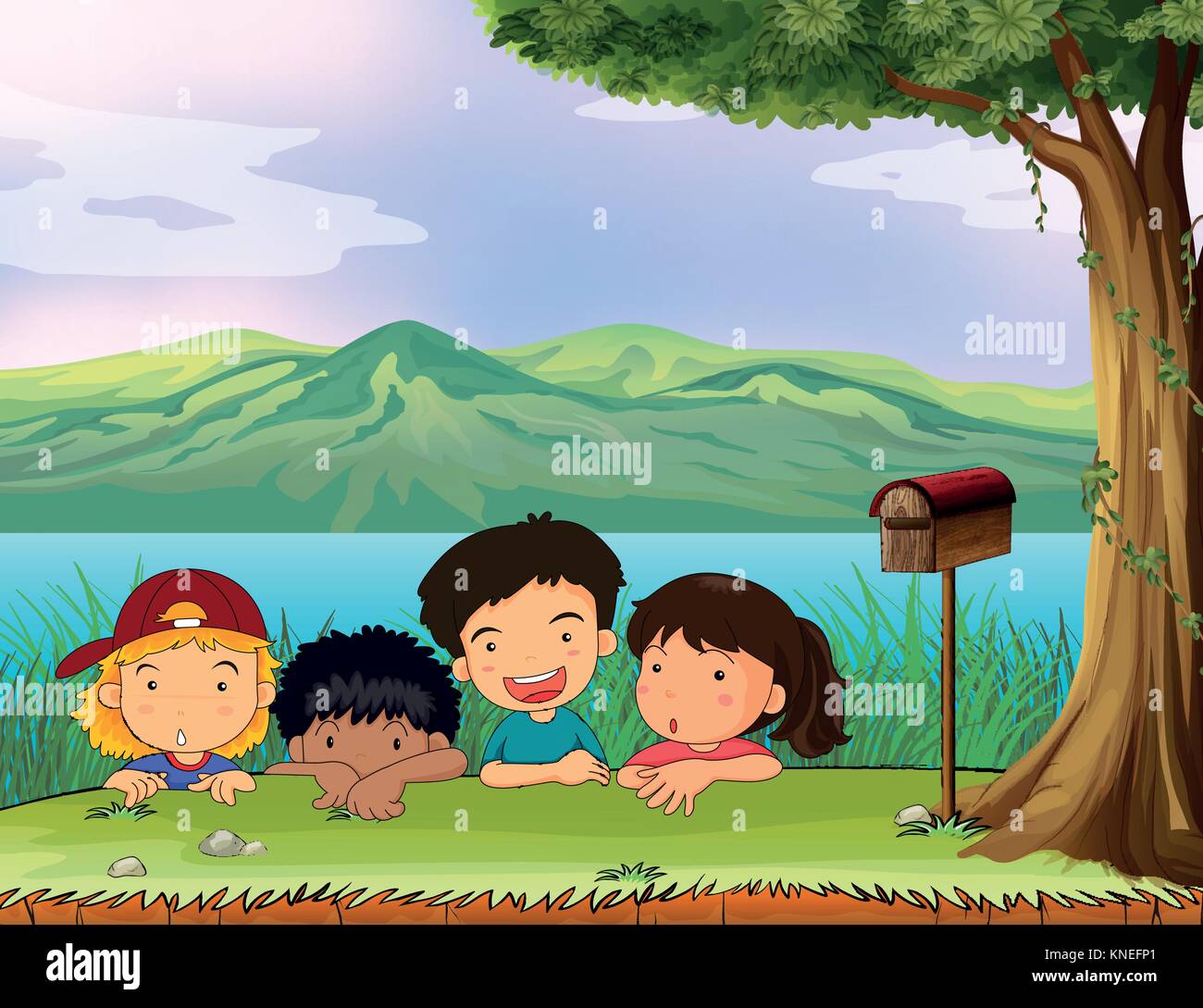 Illustration of kids hiding near the mailbox Stock Vector Image & Art ...