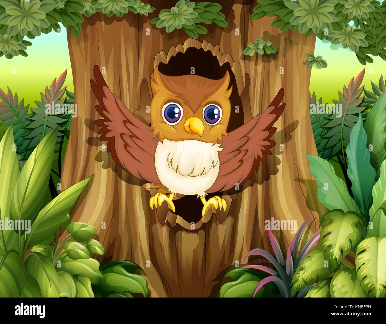 Illustration of a hollow tree with an owl Stock Vector Image & Art - Alamy