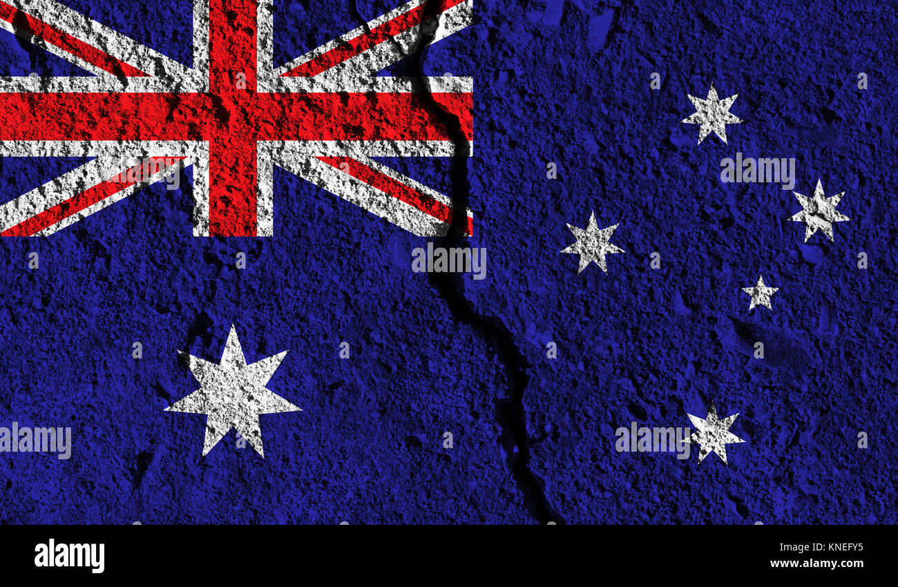 Australia flag with crack through the middle. Country divided concept ...