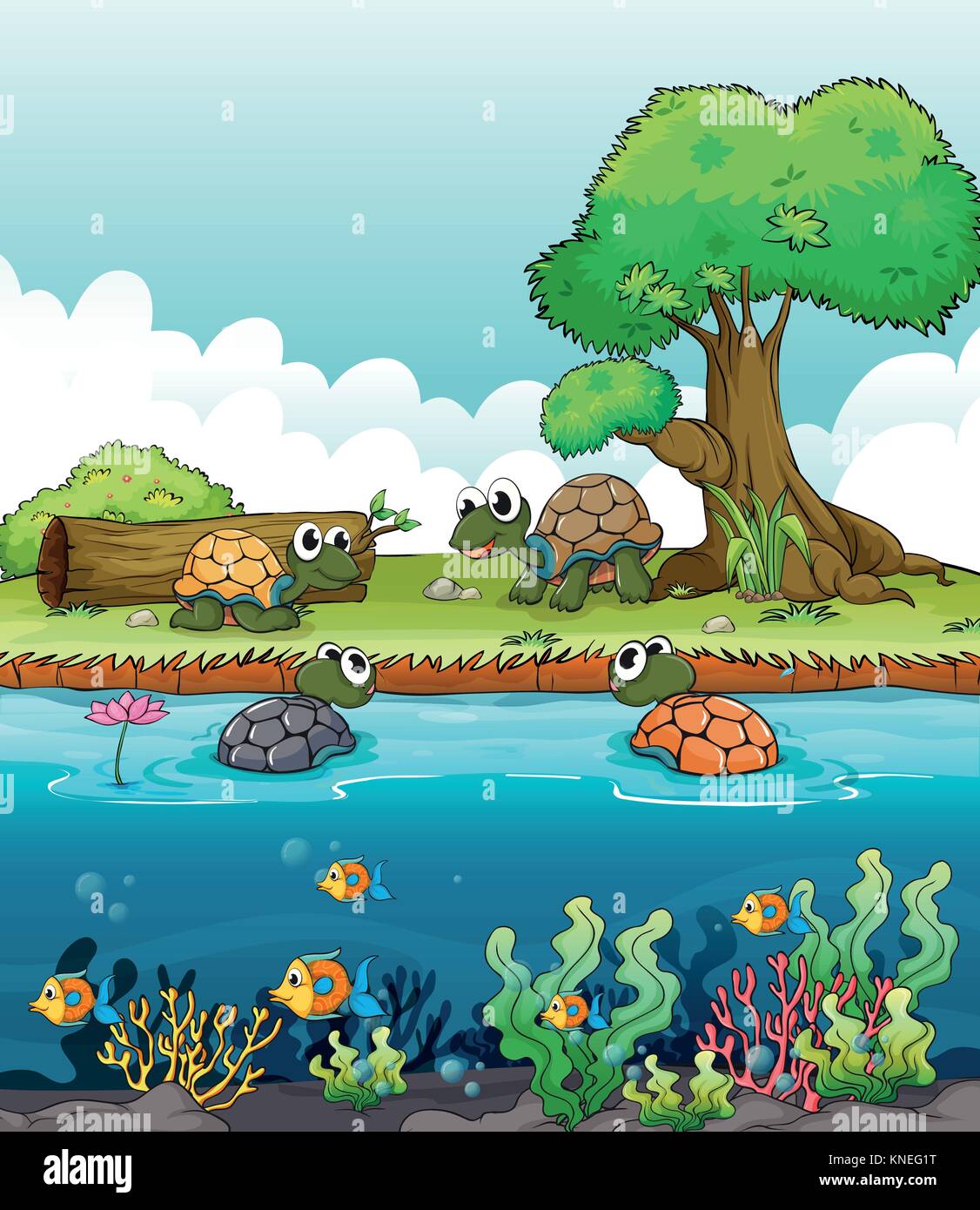 Illustration of a river and a smiling turtles Stock Vector Image & Art ...