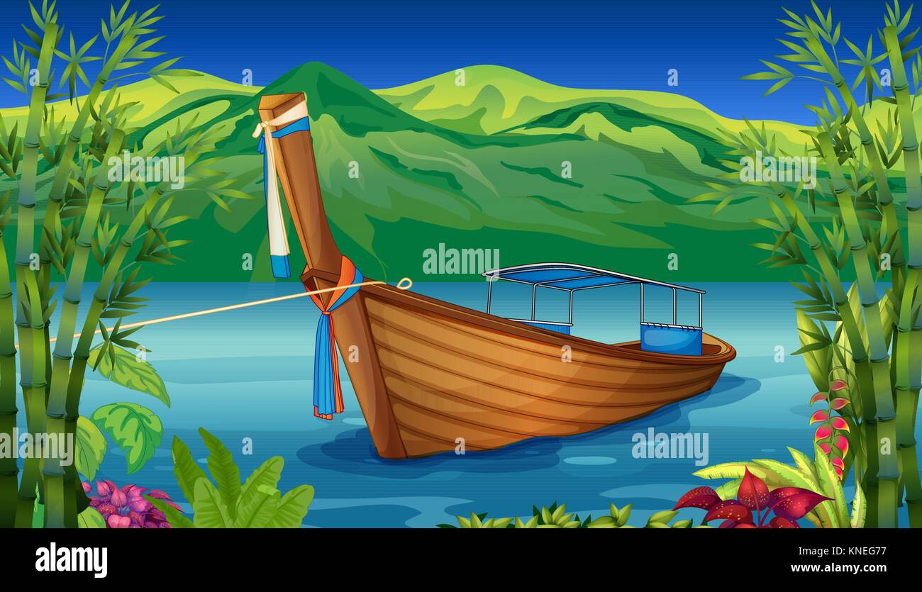 Bamboo boat on river Stock Vector Images - Alamy