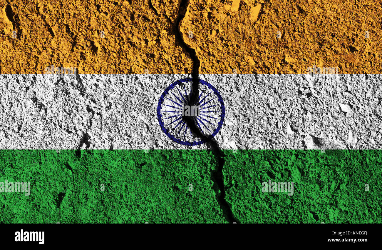 India flag with crack through the middle. Country divided concept Stock ...