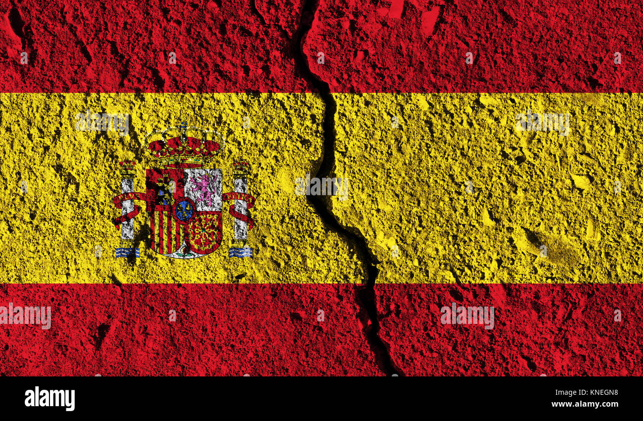 Spain flag with crack through the middle. Country divided concept Stock ...