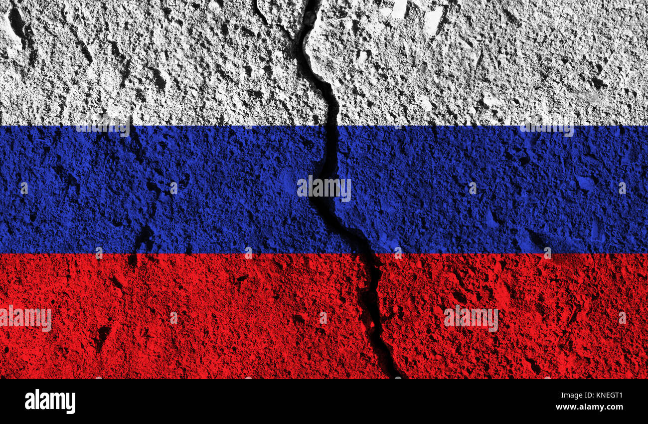 Russia flag with crack through the middle. Country divided concept ...
