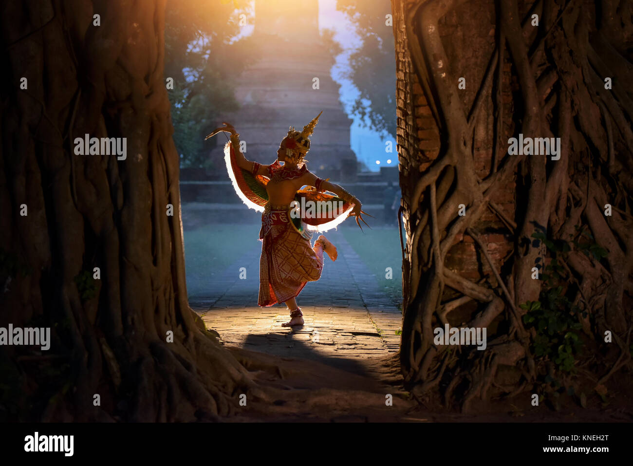 Silhouette of a woman doing a traditional Manohra dance, Thailand Stock ...