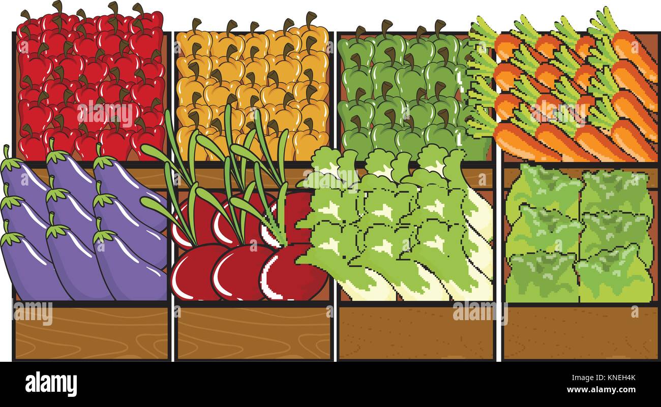 Illustration of various vegetables in tray on white Stock Vector Image ...