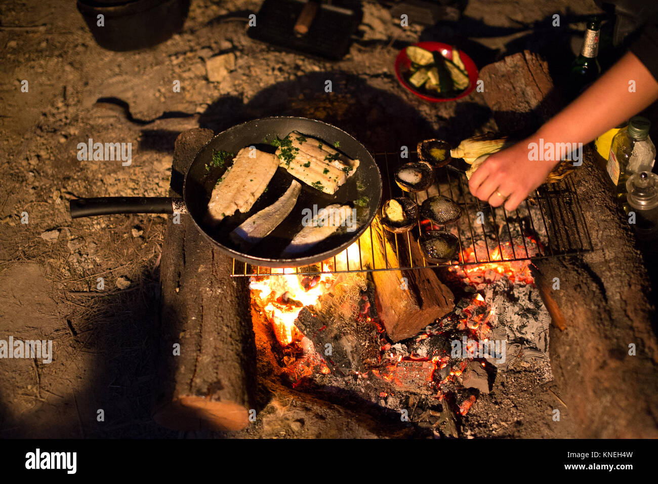 Campfire fish frying pan hi-res stock photography and images - Alamy