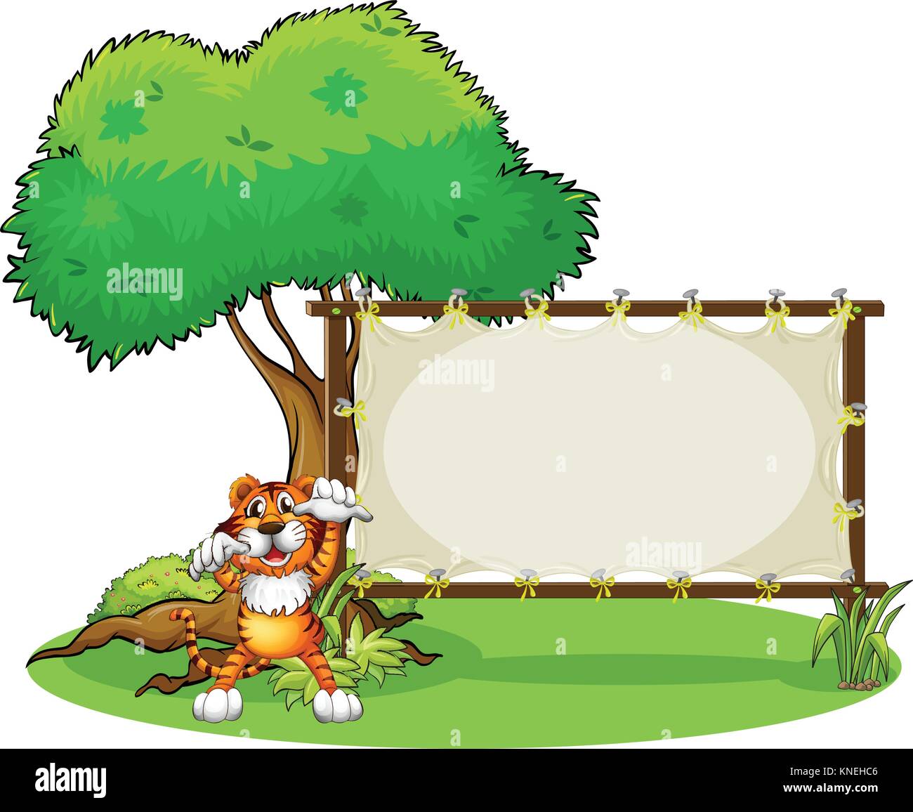 Illustration of a tiger and the wooden frame on a white background ...