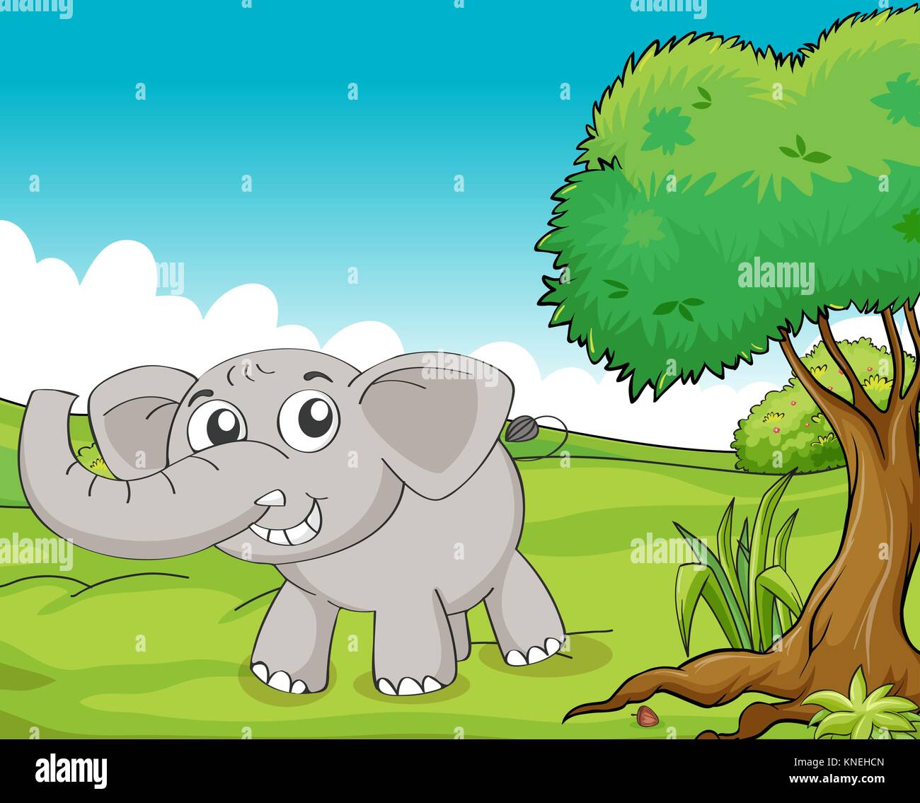 Illustration of a little gray elephant in the woods Stock Vector Image ...