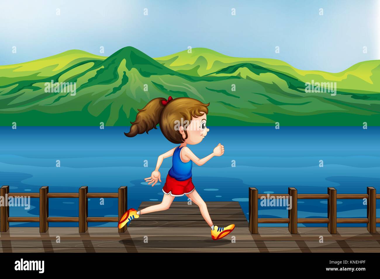 Illustration of a girl running at the port Stock Vector Image & Art - Alamy