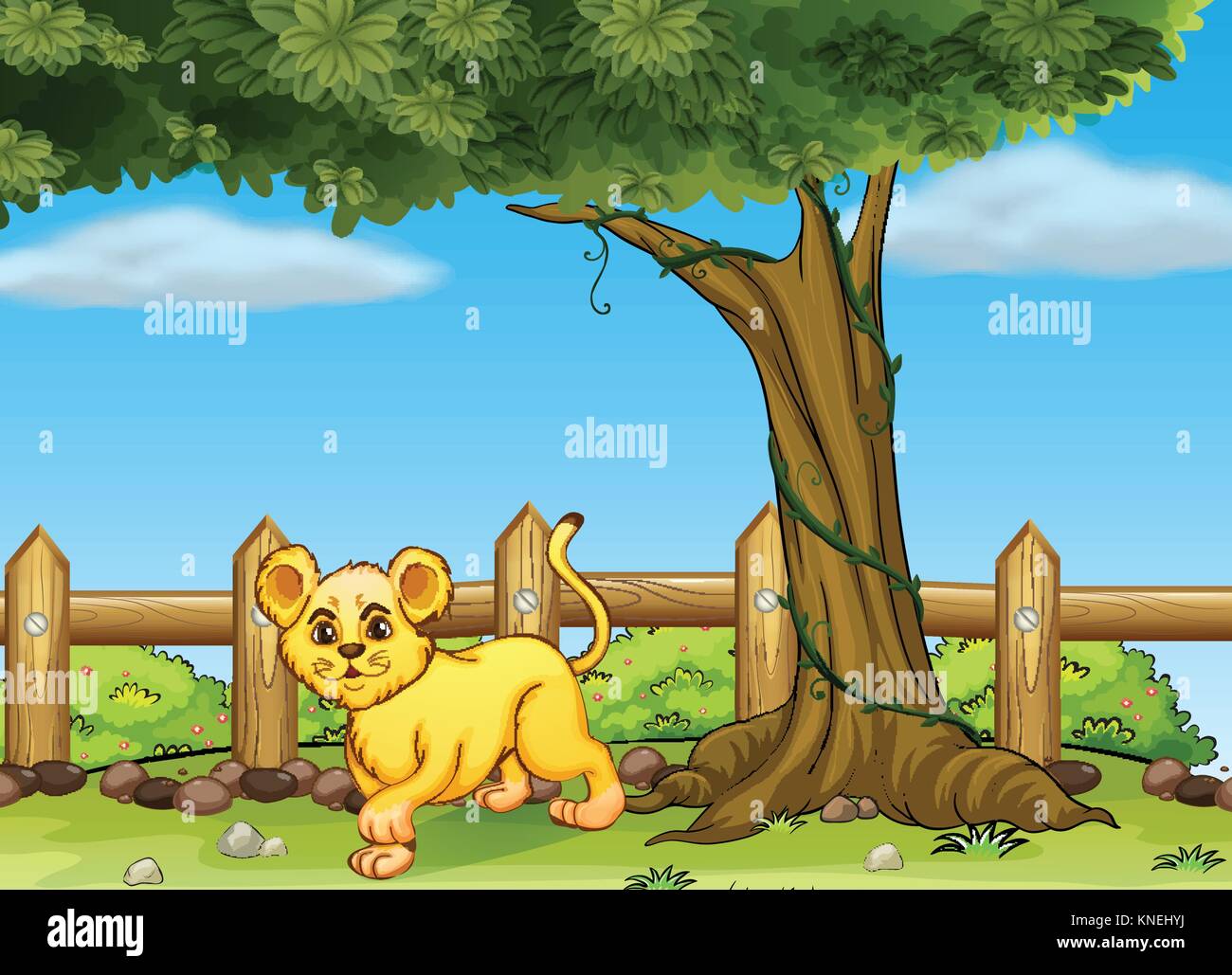 Illustration of a young tiger under a big tree Stock Vector Image & Art ...