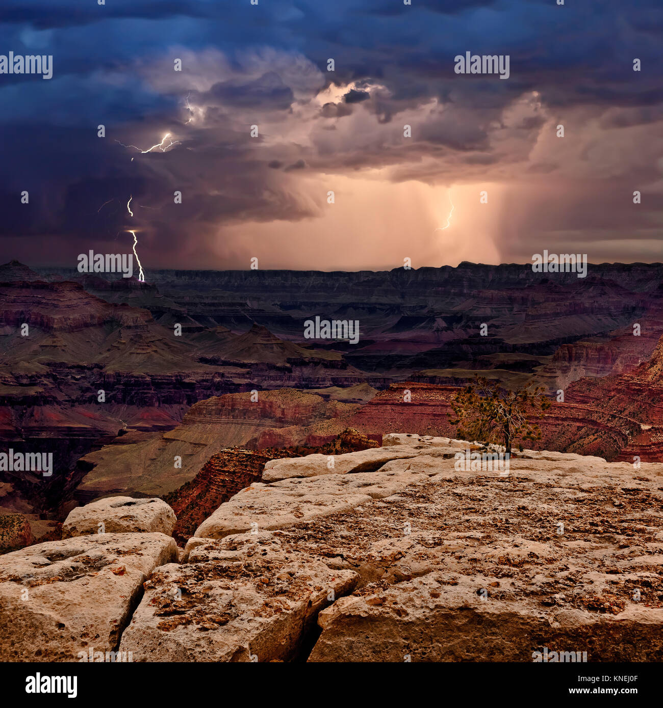 Lightning storm approaching the Grand Canyon, Arizona, United States ...