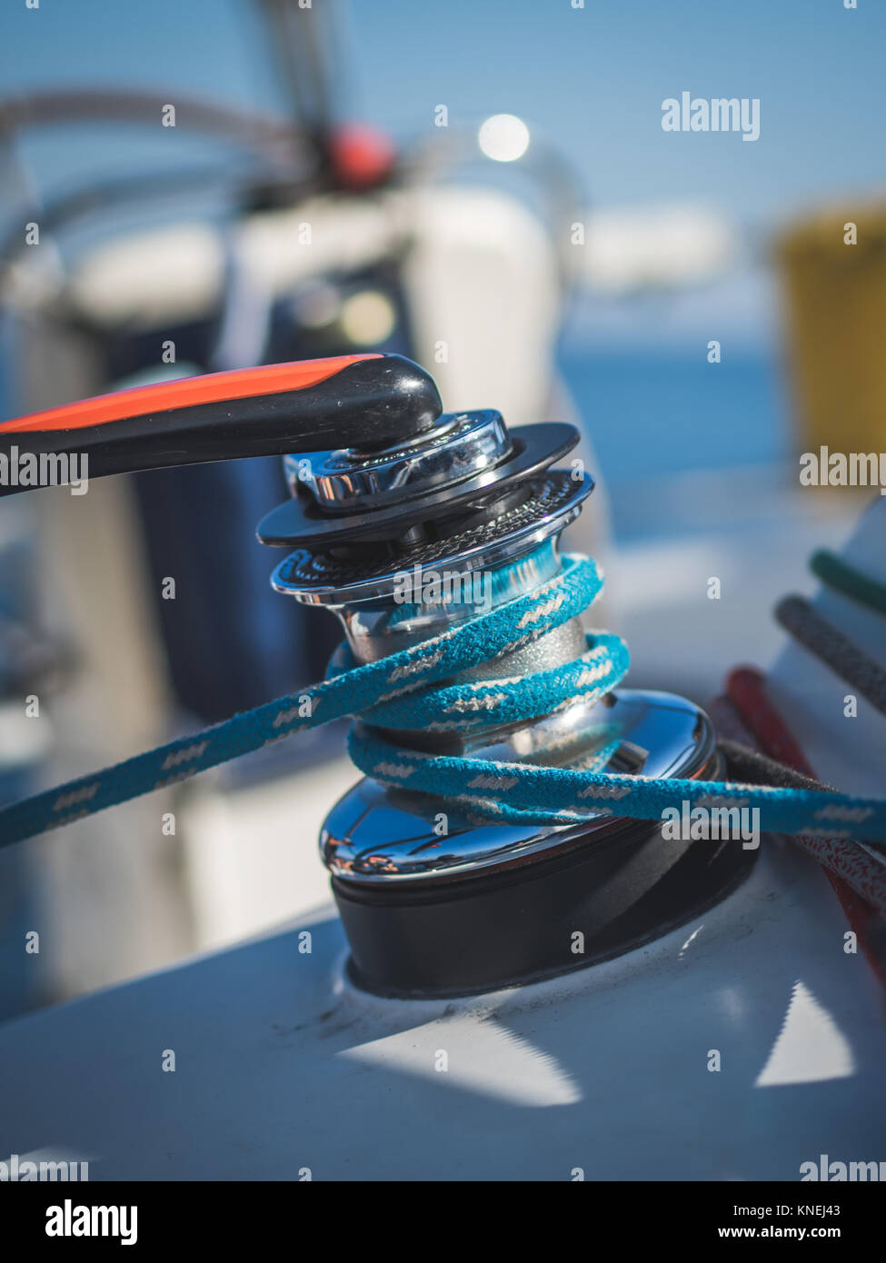 Close-up of a winch handle on a sailing boat Stock Photo - Alamy