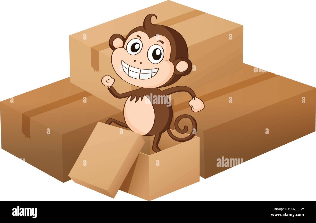 Illustration of a monkey and boxes on a white background Stock Vector ...