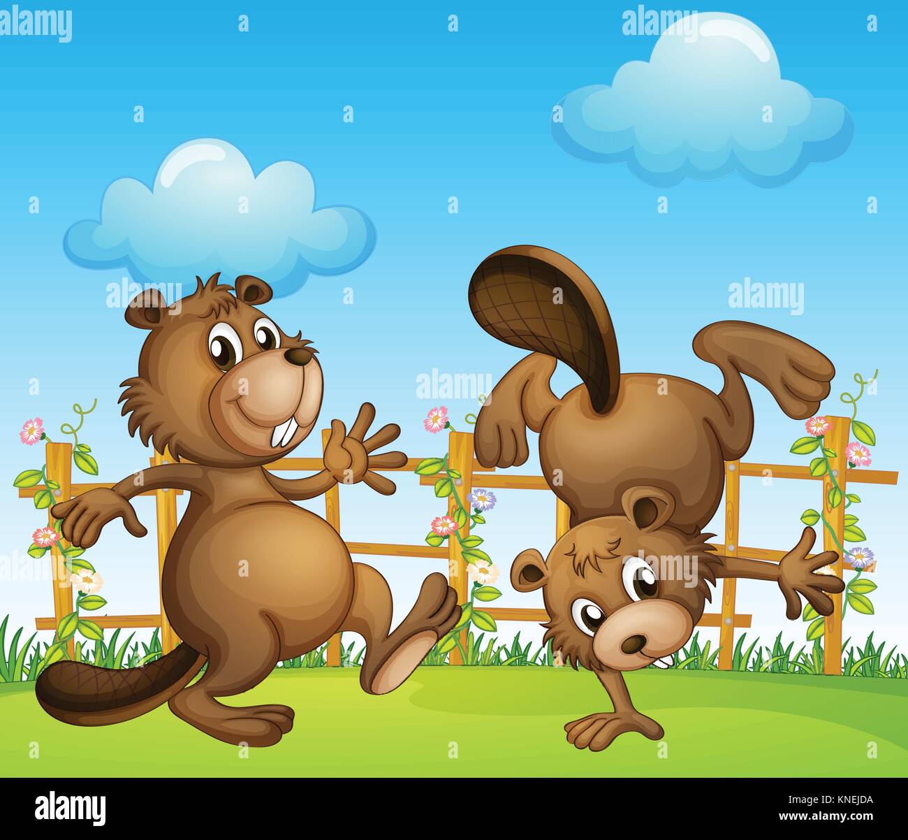Illustration of beavers playing at the garden Stock Vector Image & Art ...