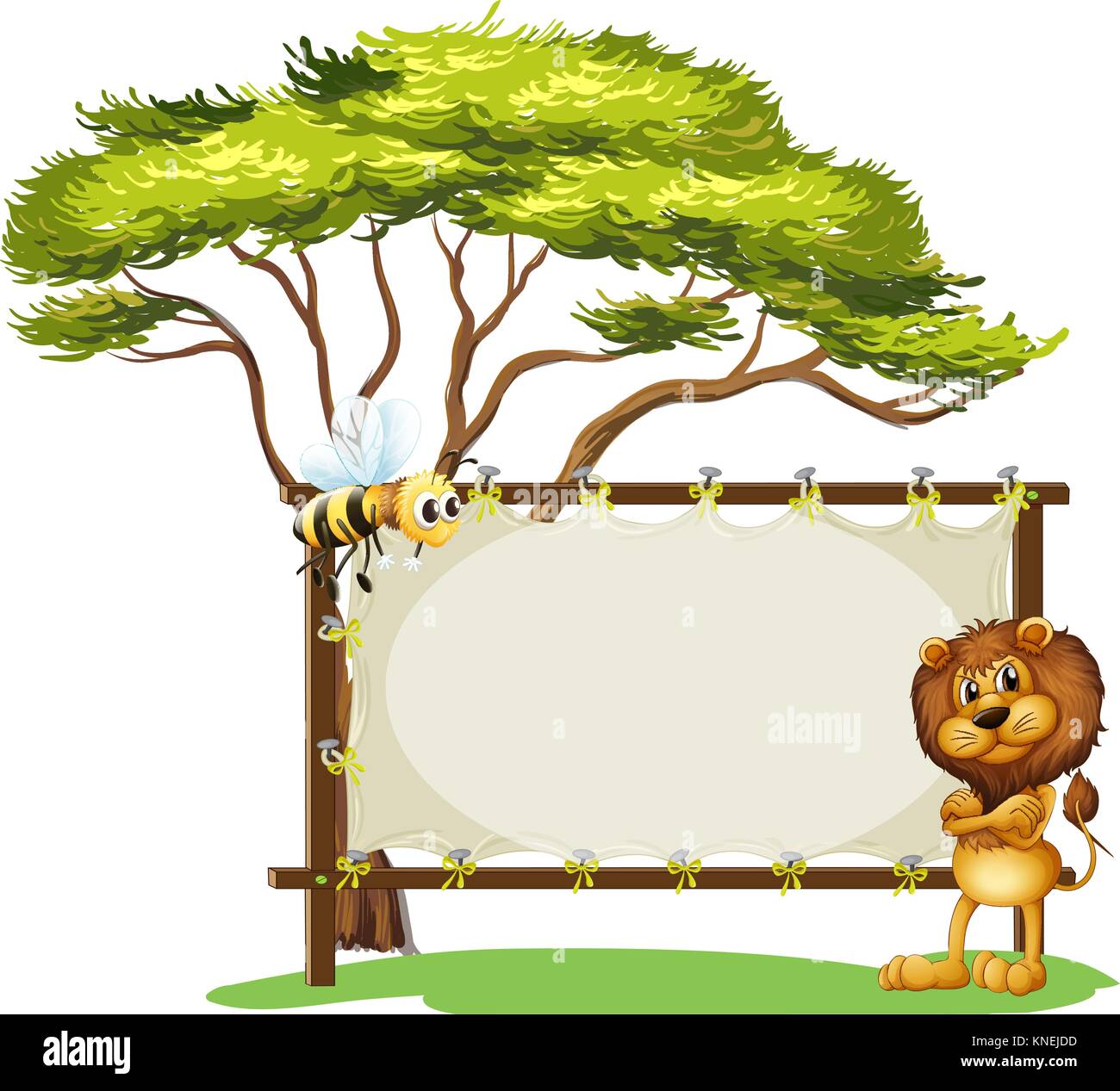 Illustration of a scary lion and a bee on a white background Stock ...