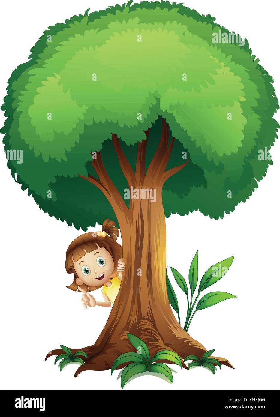 illustration of a girl and a tree on a white background Stock Vector ...