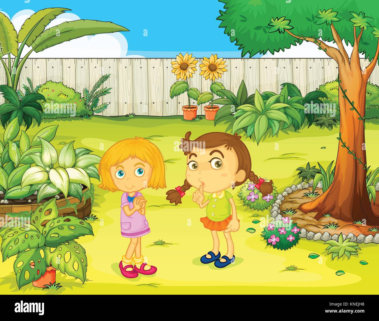 Illustration of girls in the garden Stock Vector Image & Art - Alamy