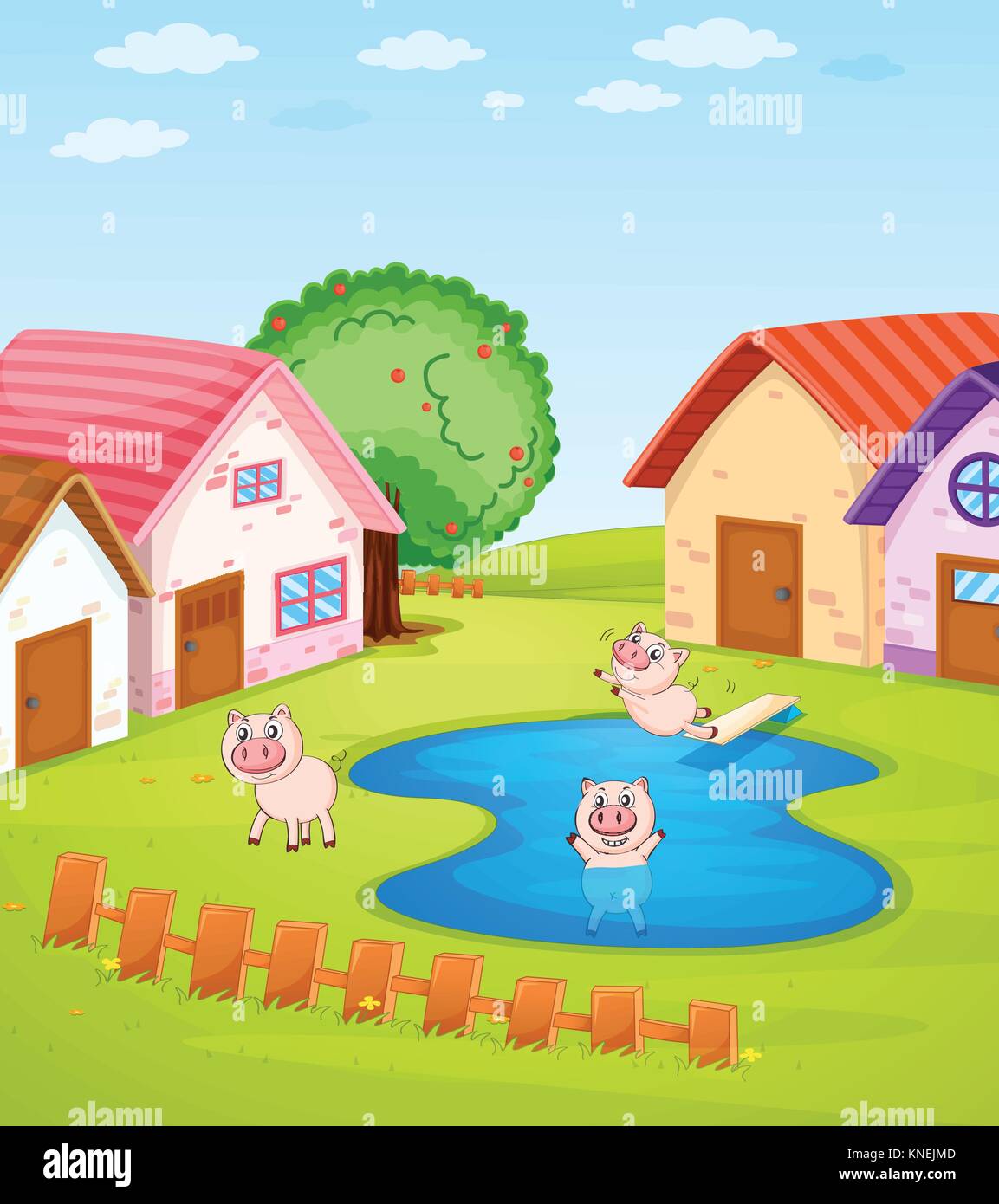 Illustration of pigs and houses Stock Vector Image & Art - Alamy