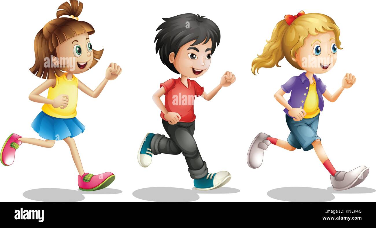 Illustration of kids running on a white background Stock Vector Image ...