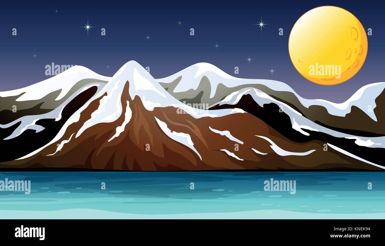 Illustration of a foggy night with stars and a full moon Stock Vector ...