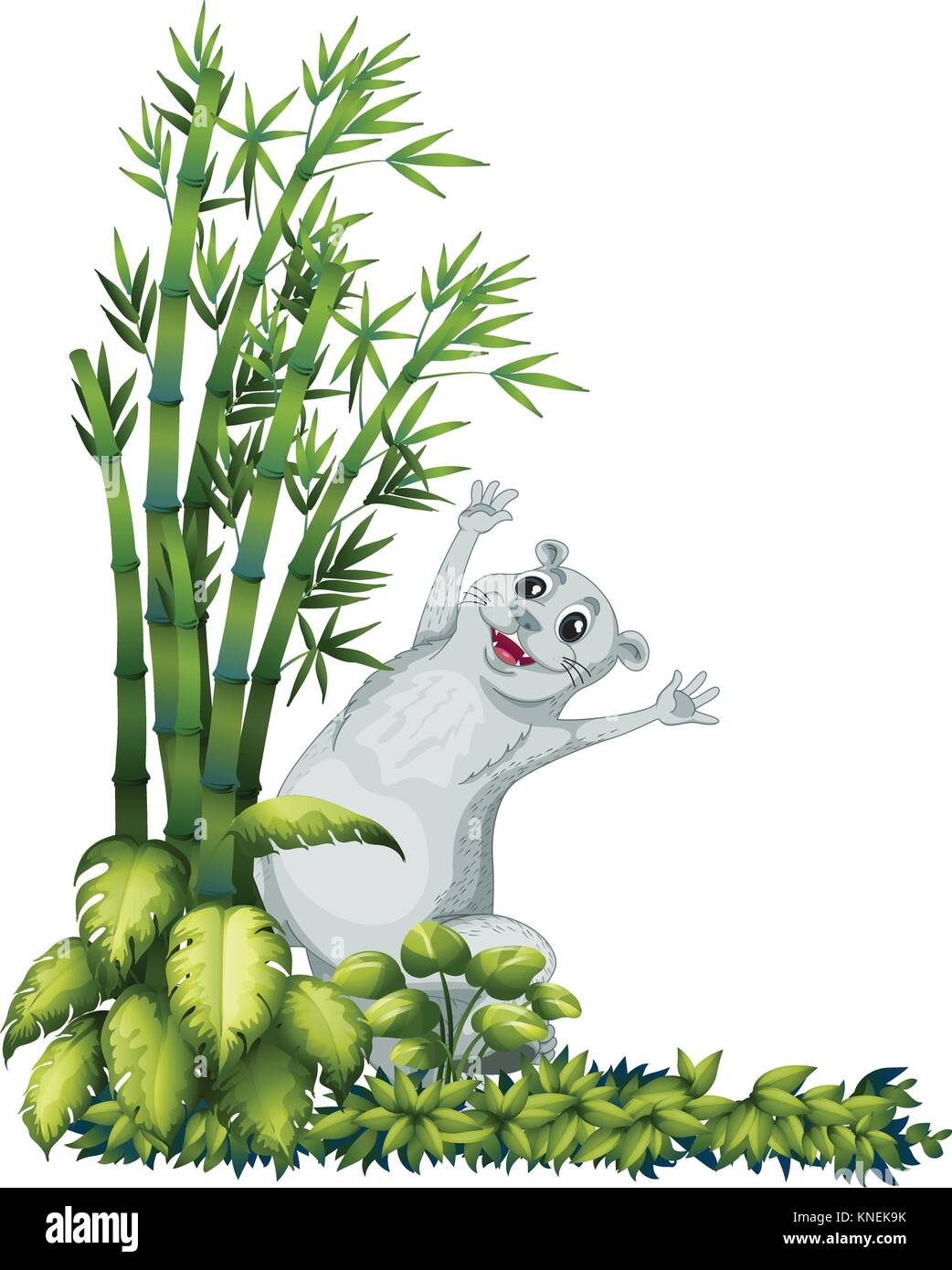 Illustration of a cheerful animal beside a bamboo tree on a white ...