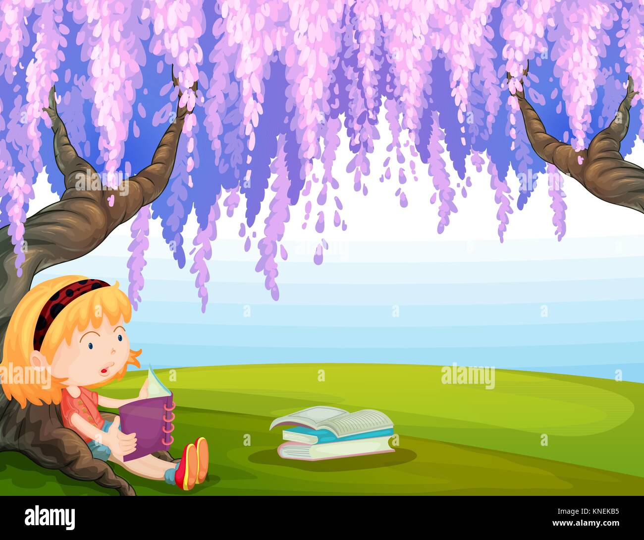Illustration of a girl reading a book at the park Stock Vector Image ...