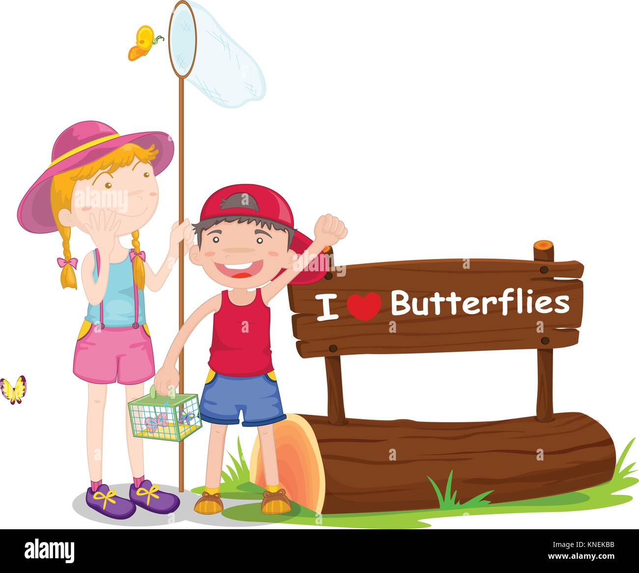 illustration of kids and a notice board on a white background Stock ...