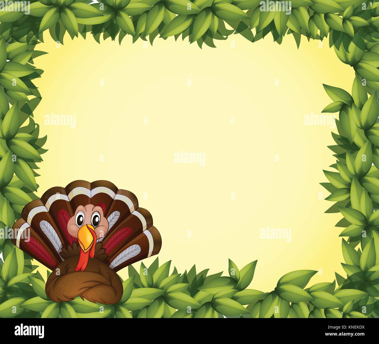 Illustration of a turkey in a leafy frame border Stock Vector Image ...