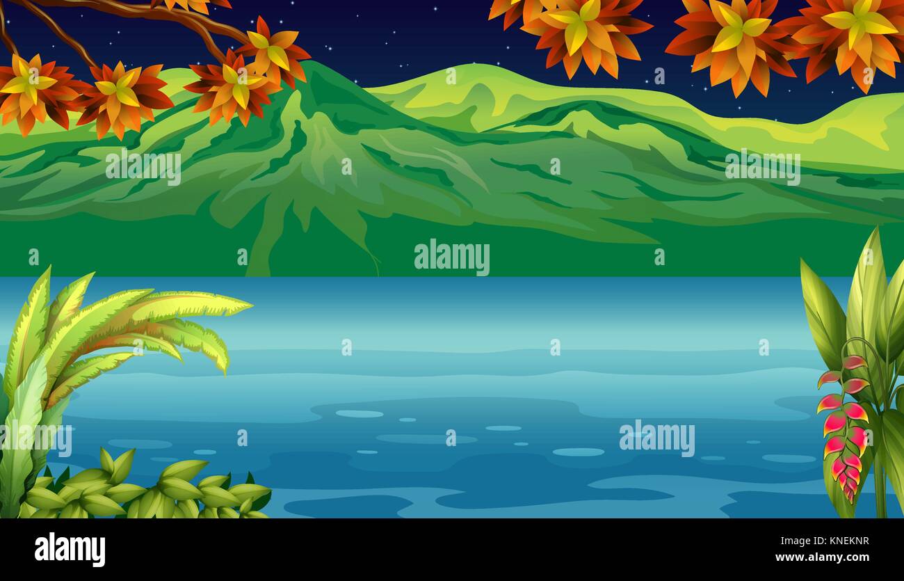 Illustration of a view of the flowing river Stock Vector Image & Art ...