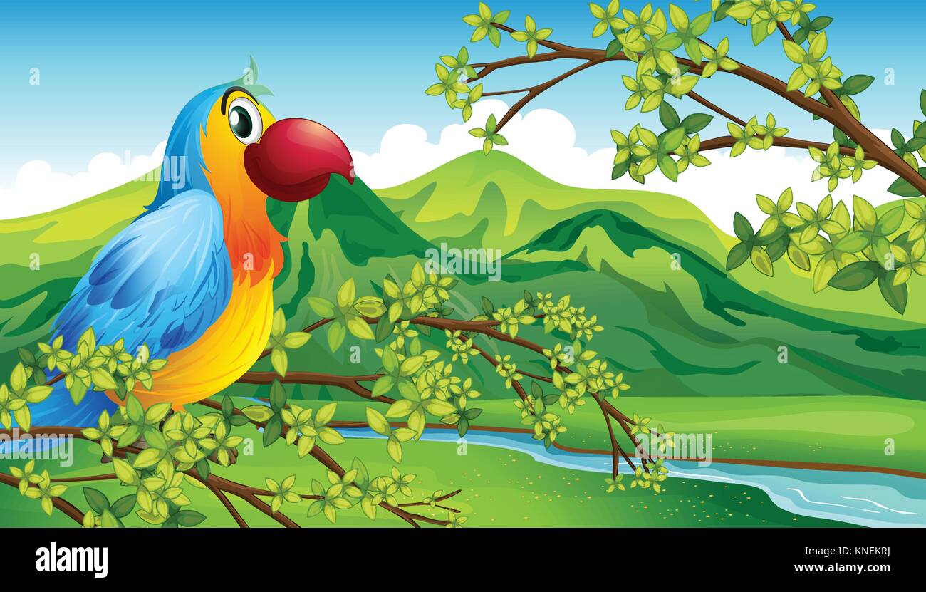 Illustration of a parrot on a branch of a tree Stock Vector Image & Art ...