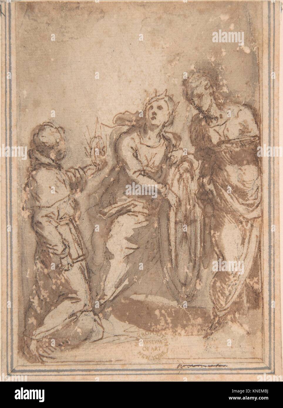 Saint Catherine Flanked by a Male and a Female Saint. Artist: Anonymous ...