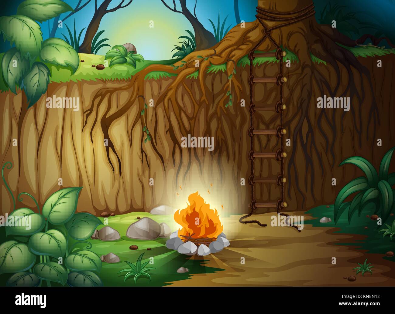 illustration of a camp fire in a beautiful nature Stock Vector Image ...