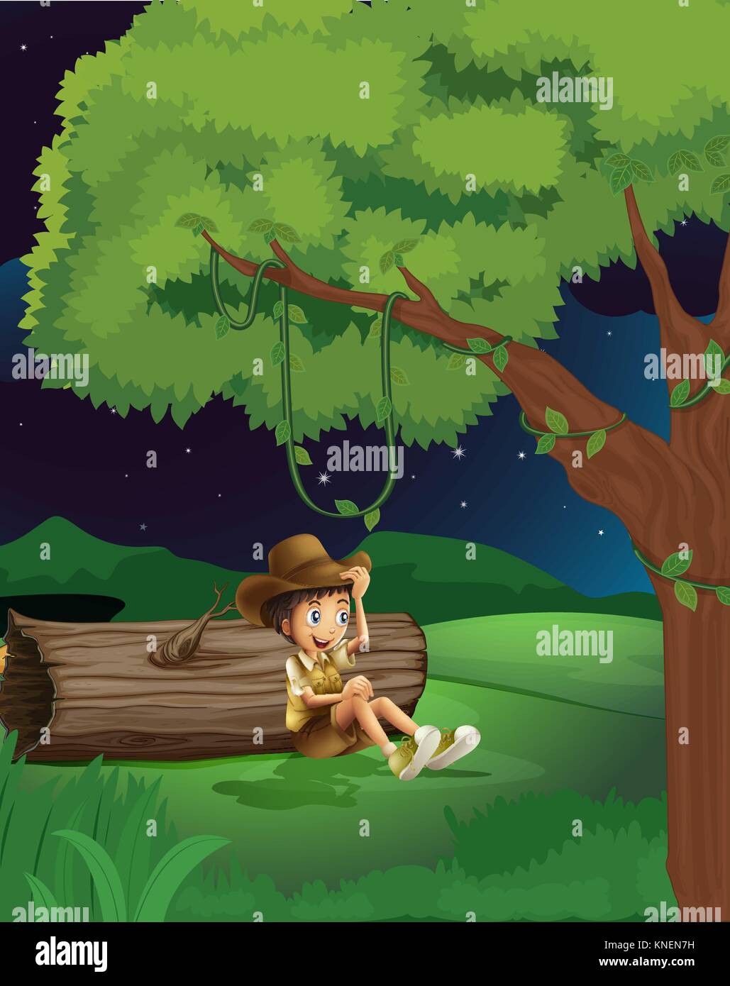 Cartoon Boy Sitting Under Tree