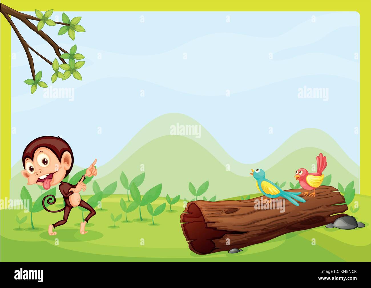 Illustration of a monkey and two birds Stock Vector Image & Art - Alamy