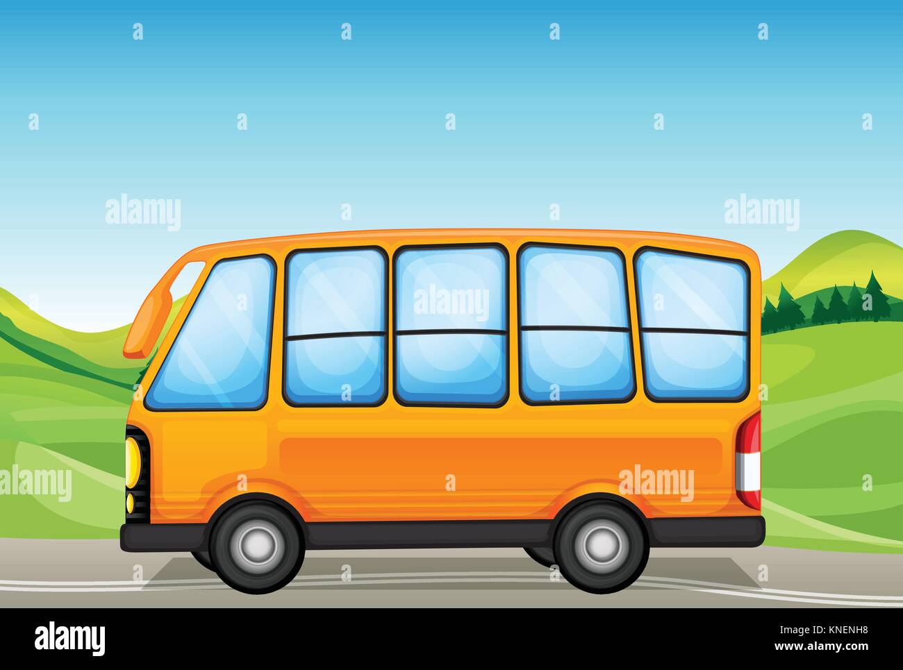 Illustration of a yellow bus on the road Stock Vector Image & Art - Alamy