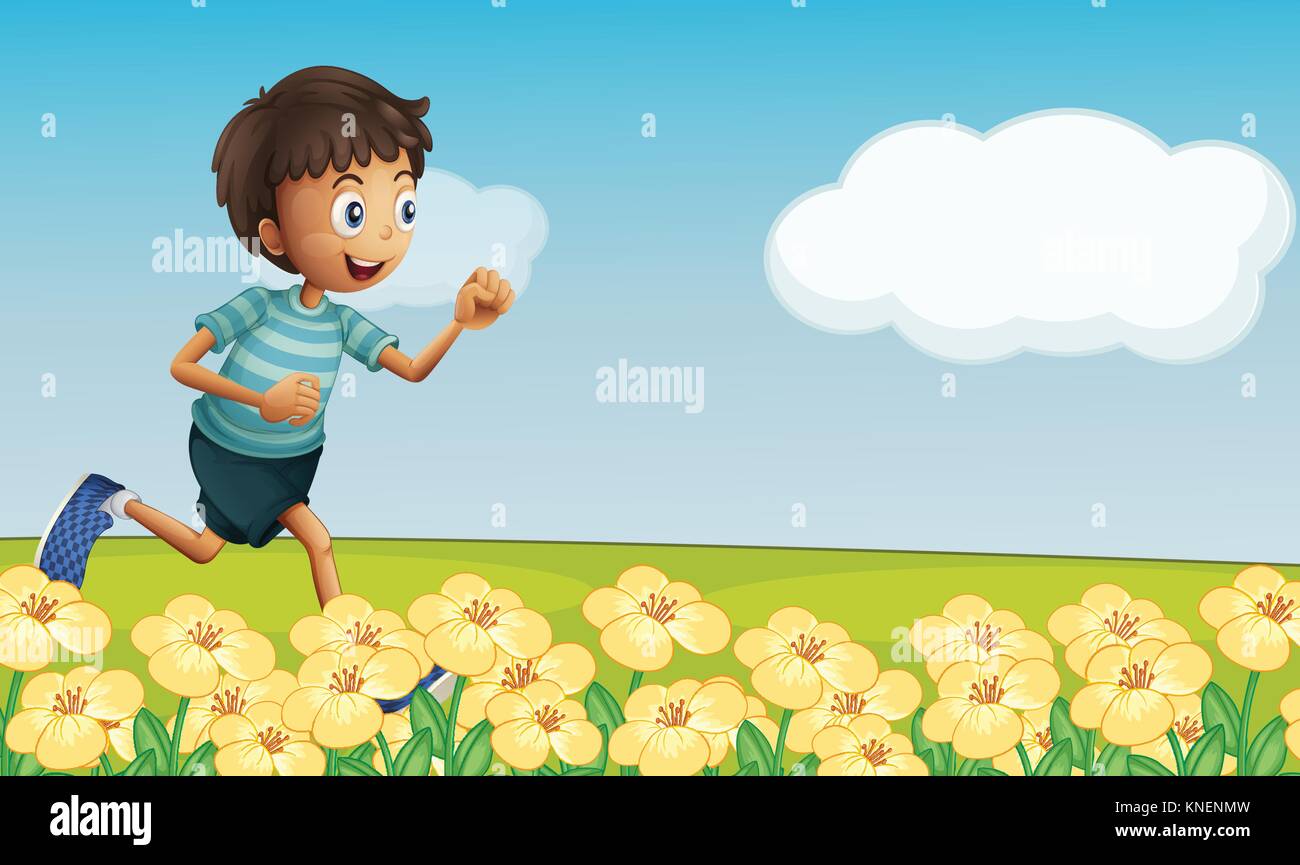 Illustration of a boy running in a beautiful nature Stock Vector Image ...