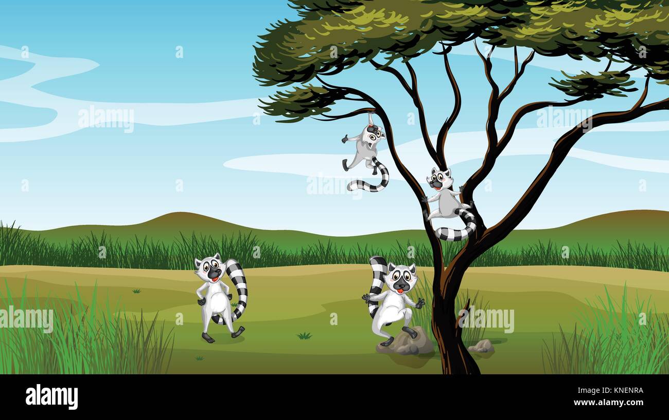 Illustration of wild animals playing in the tree Stock Vector Image ...