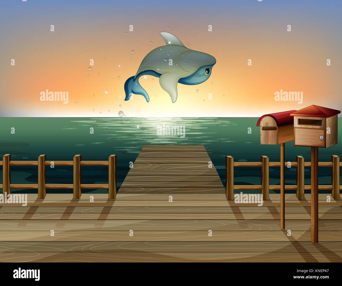 Illustration of a sunset view in the seaport Stock Vector Image & Art ...