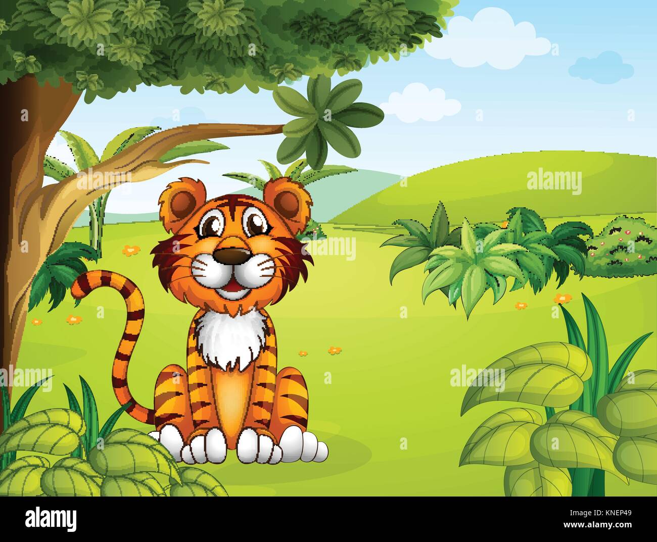 Illustration of a tiger sitting near the tree Stock Vector Image & Art ...
