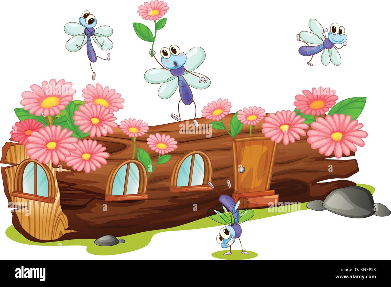 Illustration of flies and a wood house on a white background Stock ...