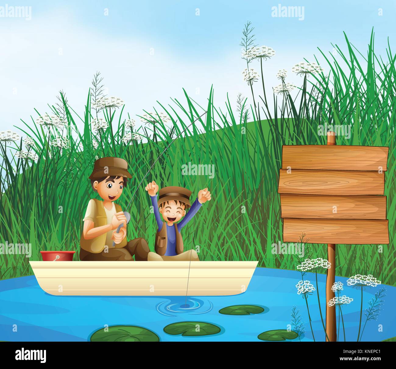 Kids catching fish Stock Vector Images - Alamy