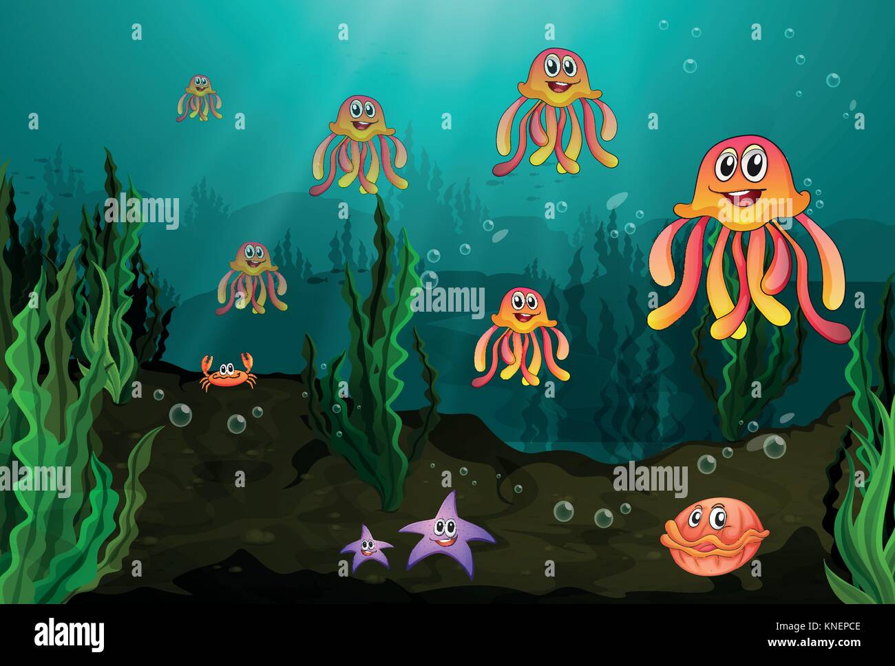 Illustration of the different underwater creatures Stock Vector Image ...