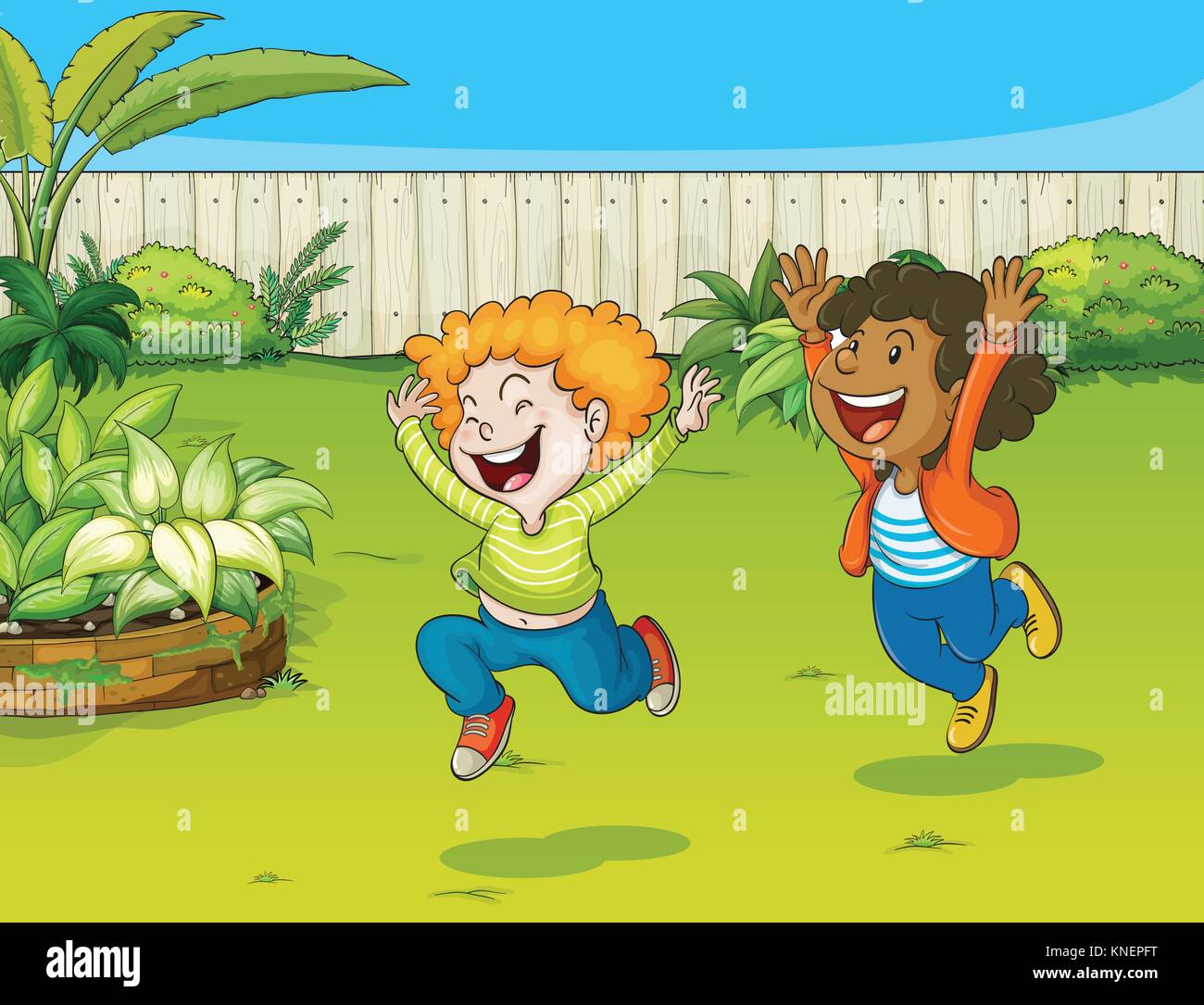 Illustration of playing kids in a garden Stock Vector Image & Art - Alamy